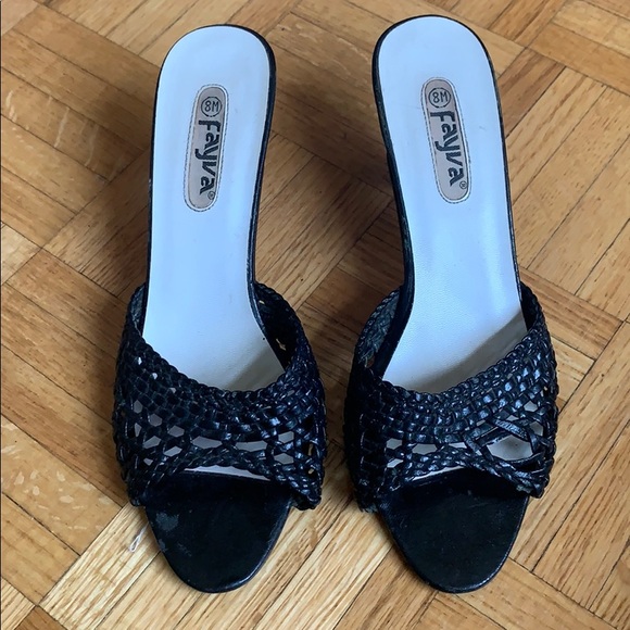 Fayva | Shoes | Fayva Black Woven Open Toe Heeled Mule Size 8m | Poshmark